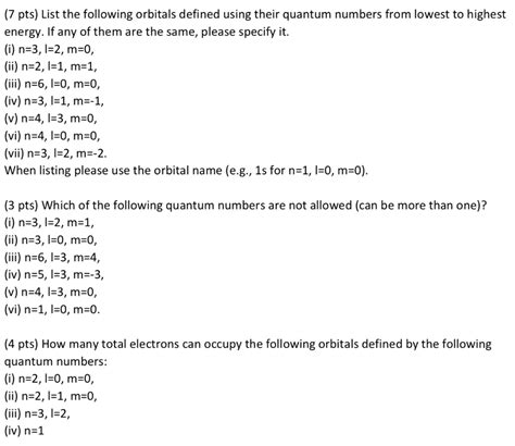Solved 7 Pts List The Following Orbitals Defined Using