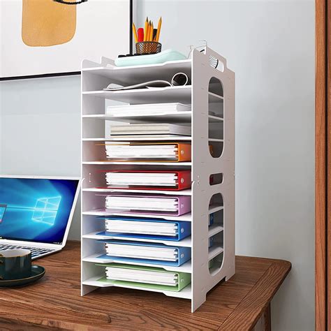 Natwind Office Stackable Paper Organizer For Desk White Desktop File Sorter Desk Organizer