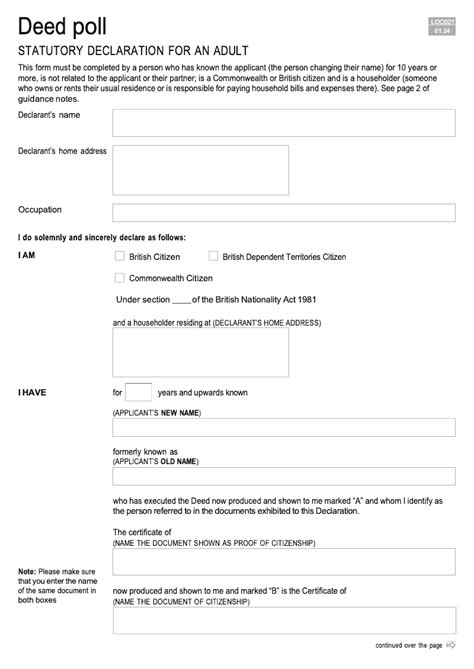 Loc021 Statutory Declaration For An Adult Deed Poll