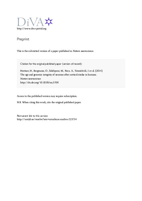 Pdf The Age And Genomic Integrity Of Neurons After Cortical Stroke In Humans