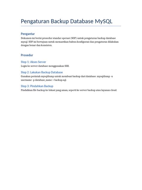 Sop Pengaturan Backup Database Mysql Pdf
