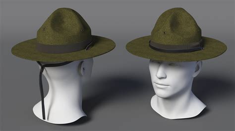 3d Model Drill Sergeant Campaign Hat Green On Mannequin Fur 3d Molier International