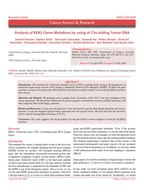 Analysis Of Kras Gene Mutations By Using Of Circulating Tumor Dna Pdf