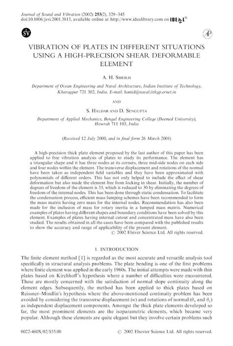 Pdf Vibration Of Plates In Different Situations Using A High