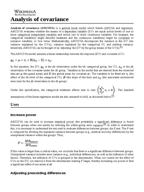Analysis Of Covariance Pdf Analysis Of Covariance Regression Analysis