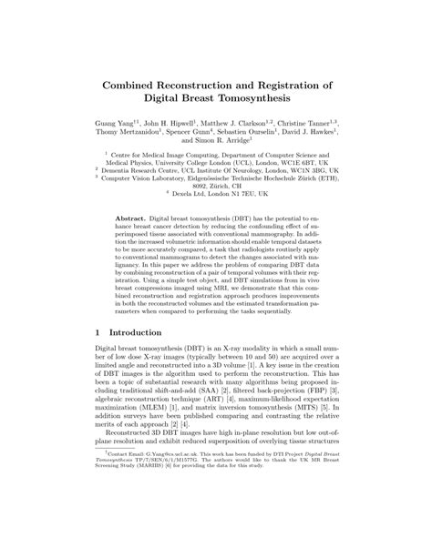 Pdf Combined Reconstruction And Registration Of Digital Breast