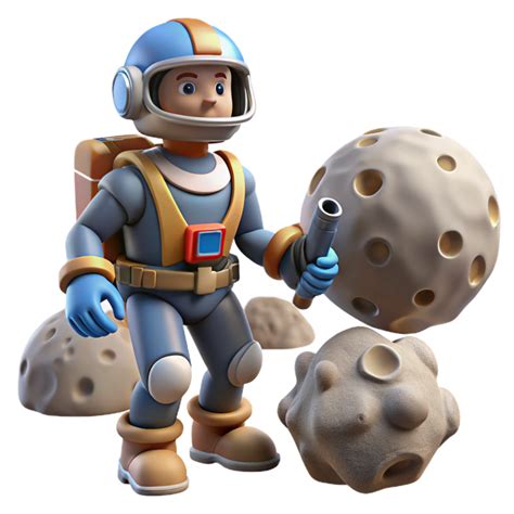 Astronaut Exploring Asteroids 3d Render Of Space Exploration 55916672 Png