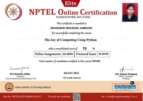 Dhanashri Jamdade On Linkedin Nptel Python Programming Achievementunlocked Continuouslearning