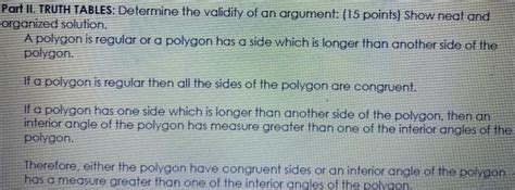 Solved Part Ii Truth Tables Determine The Validity Of An