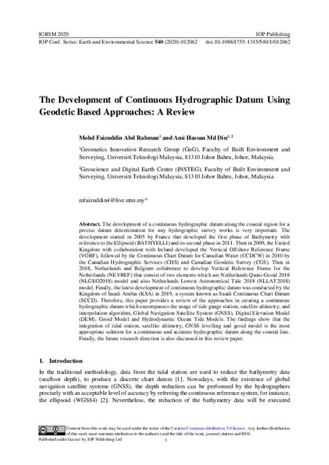 Pdf The Development Of Continuous Hydrographic Datum Using Geodetic Based Approaches A Review