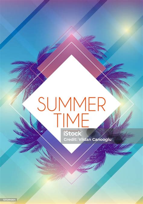 여름 열대 배경은 야자수 하늘과 일몰로 설정 여름 플래카드 포스터 전단지 초대 장 여름철 디자인에 대한 스톡 벡터 아트 및 기타