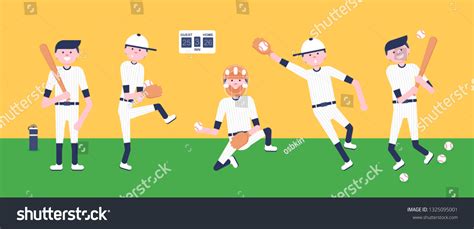 Vector Illustration Set Baseball Cartoon Players Stock Vector Royalty
