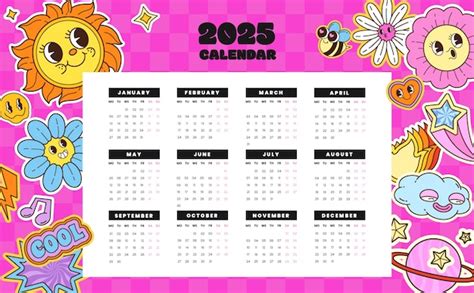 Premium Vector Hand Drawn Groovy 2025 Calendar Template