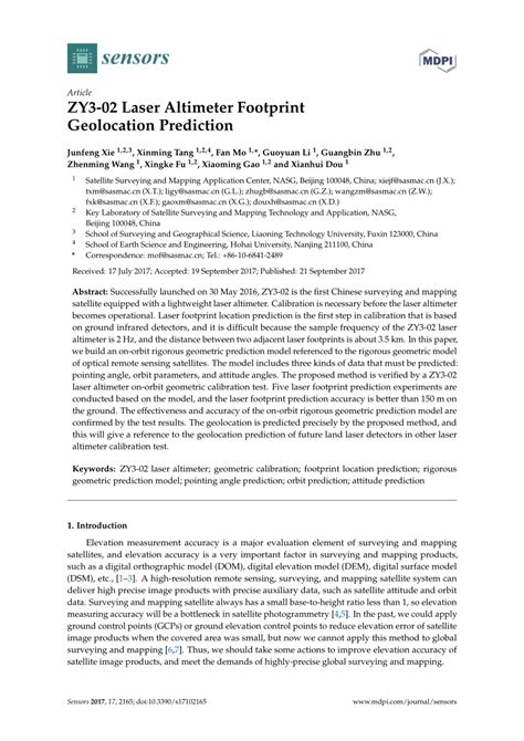 Pdf Zy3 02 Laser Altimeter Footprint Geolocation Prediction