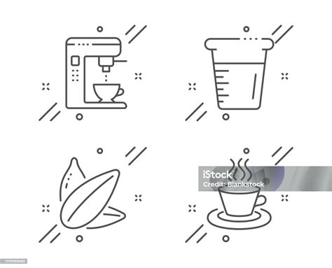 요리 비커 커피 메이커와 해바라기 씨앗 아이콘 세트 찻잔 표지판 물 차 기계 채식 음식 벡터 고급에 대한 스톡 벡터 아트 및
