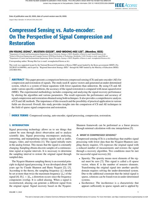 Pdf Compressed Sensing Vs Auto Encoder On The Perspective Of Signal Compression And Restoration