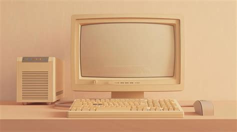 Retro Old Style Beige Desktop Computer And Built In Screen And Keyboard