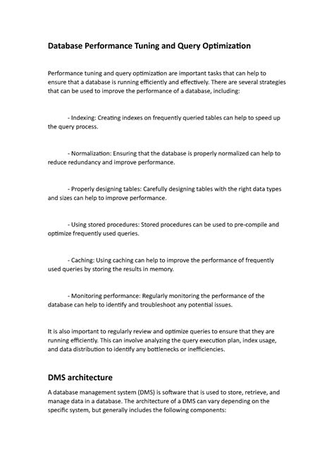 Database Performance Tuning There Are Several Strategies That Can Be
