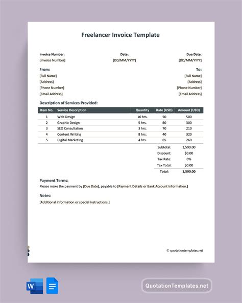 Freelancer Invoice Template Word Google Docs