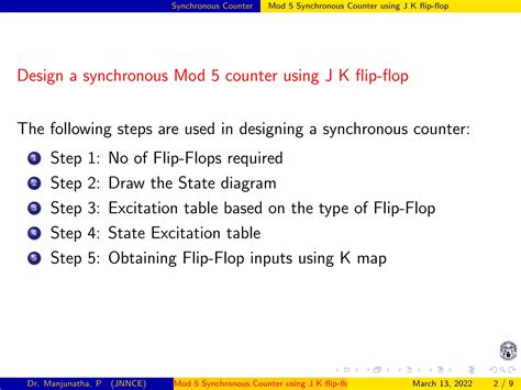 Mod 5 Synchronous Counter Using J K Flip Floppdf