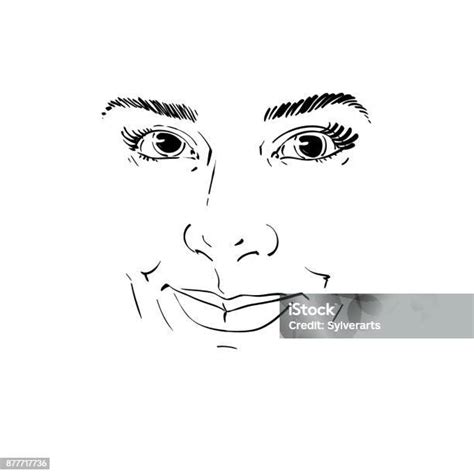 얼굴 표현 긍정적인 감정 표현 웃는 여자의 얼굴의 손으로 그린 그림 여자 얼굴의 아름 다운 특징입니다 관능에 대한 스톡 벡터 아트 및 기타 이미지 Istock