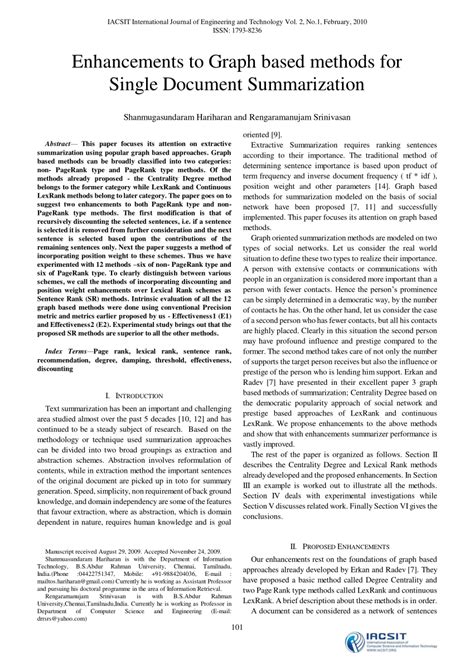 [pdf] Enhancements To Graph Based Methods For Single Document Summarization