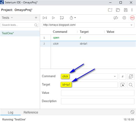 new selenium ide using click command for clicking inside a text area