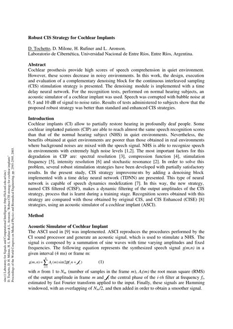Pdf Robust Cis Strategy For Cochlear Implants