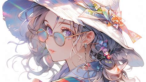 Wallpaper Girl Glasses Hat Jewelry Anime Hd Picture Image