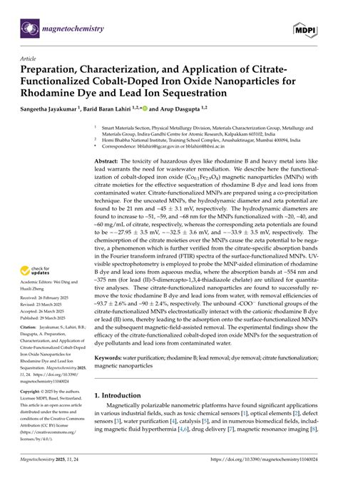 Pdf Preparation Characterization And Application Of Citrate Functionalized Cobalt Doped Iron