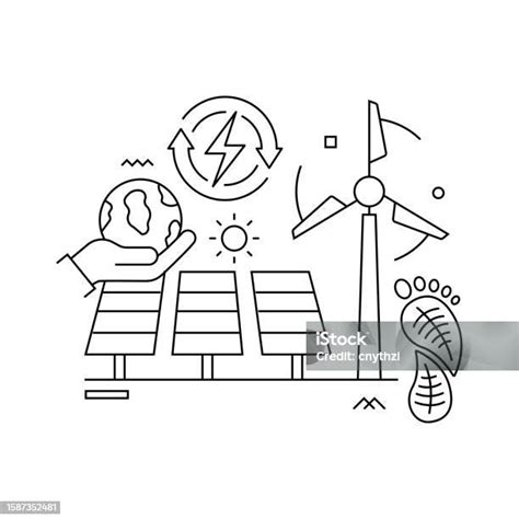 일러스트 그린 에너지 개념의 벡터 집합입니다 웹 페이지 배너 포스터 인쇄 등을 위한 라인 아트 스타일 배경 디자인 벡터 일러스트레이션 상징에 대한 스톡 벡터 아트 및 기타