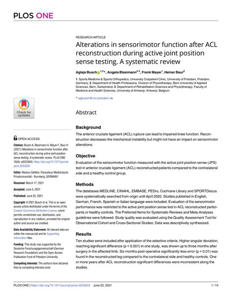 Pdf Alterations In Sensorimotor Function After Acl Reconstruction