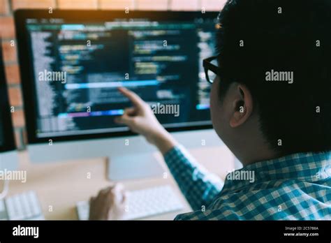 Hipster Man Hands Pointing Coding Html And Programming Develop On