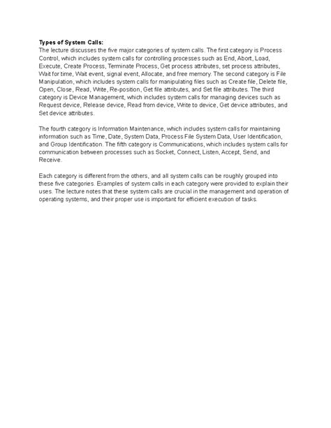 Types Of System Calls Types Of System Calls The Lecture Discusses The Five Major Categories