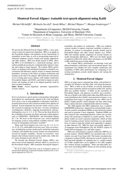 Pdf Montreal Forced Aligner Trainable Text Speech Alignment Using Kaldi