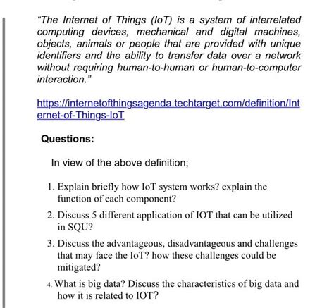Solved The Internet Of Things Iot Is A System Of