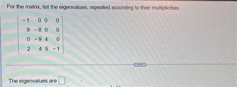Solved For the matrix, list the real eigenvalues, repeated | Chegg.com