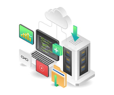 Isometric Concept Illustration Of Computer Programmer Cloud Server Stock Illustration