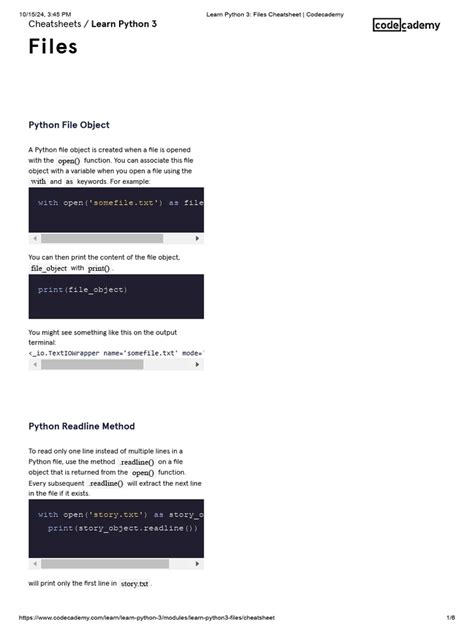 Learn Python 3 Files Cheatsheet Codecademy Pdf Computer