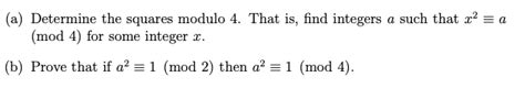 solved a determine the squares modulo 4 that is find