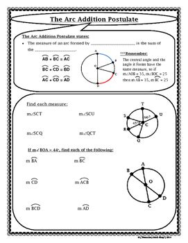 Circles Geometry Circles Arcs Arc Addition Arc Lengths Notes Assignment