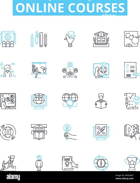 Online Courses Vector Line Icons Set E Learning Training Webinars Tutorials Distance