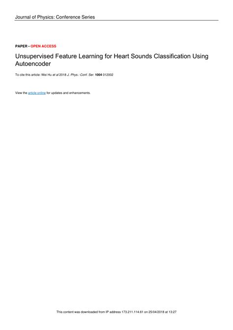Pdf Unsupervised Feature Learning For Heart Sounds Classification Using Autoencoder