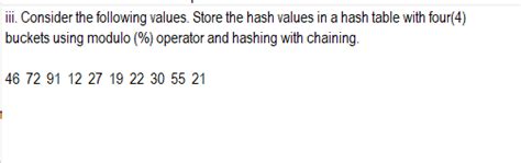 Solved Iii Consider The Following Values Store The Hash Chegg