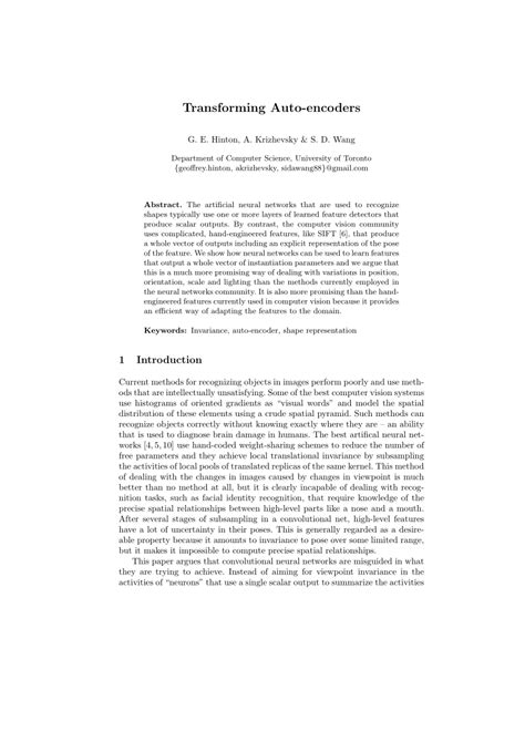 Pdf Transforming Auto Encoders