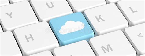 cloud computing blue key on a computer keyboard banner 3d