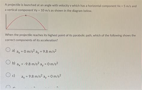 Solved A Projectile Is Launched At An Angle With Velocity V Which Has A Horizontal Component Vx