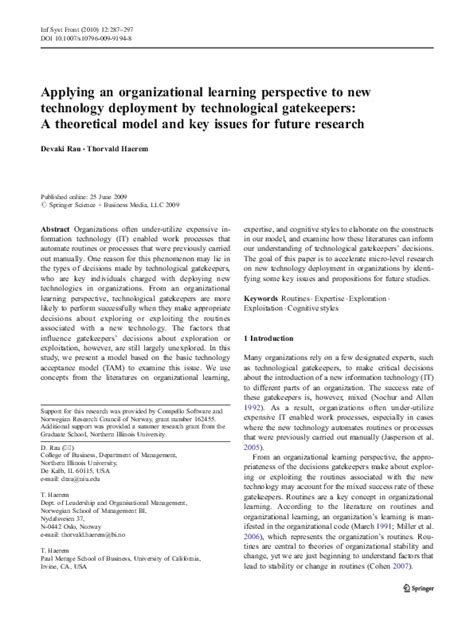 pdf applying an organizational learning perspective to new technology