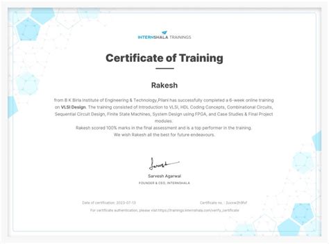 Rakesh Kumar On Linkedin Successfully Completed 6 Weeks Training On Vlsi Design From Internshala