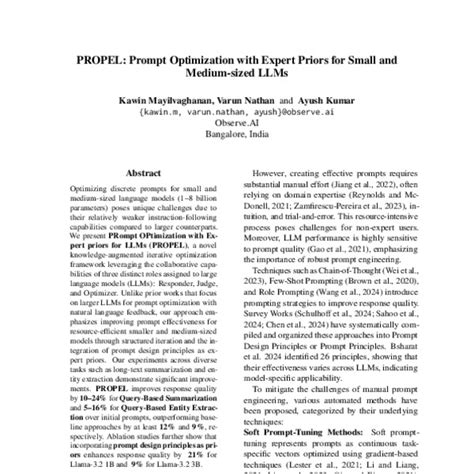 Propel Prompt Optimization With Expert Priors For Small And Medium Sized Llms Acl Anthology